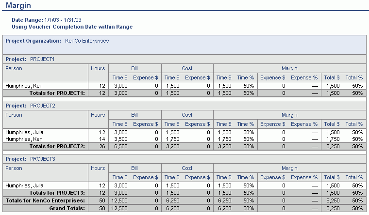Project Margin (T&E) Report