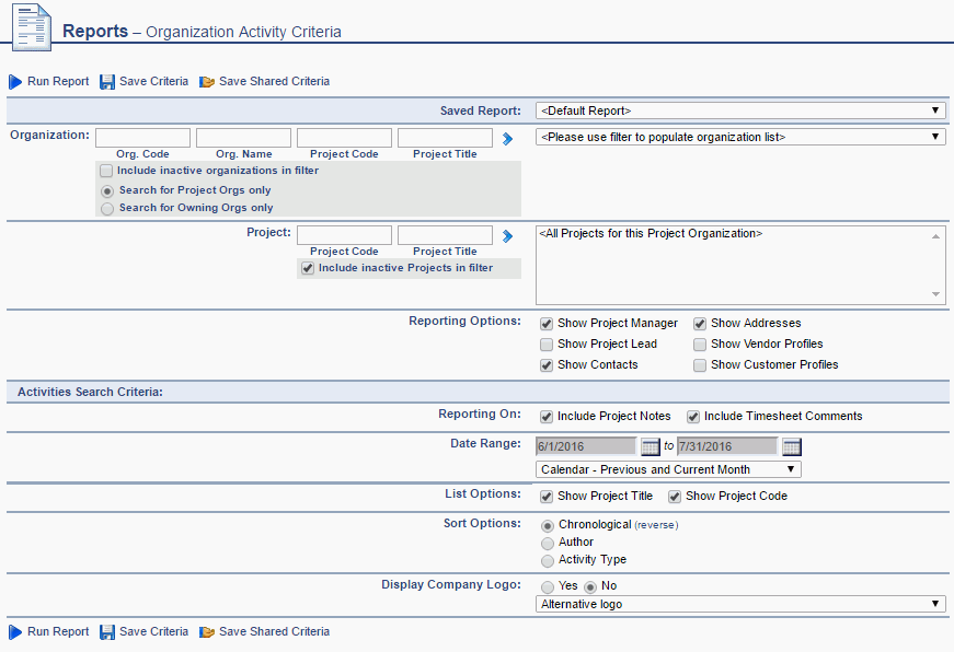 Project Organization Activity Report
